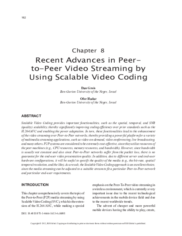 (PDF) Recent Advances in Peer-to-Peer Video Streaming by Using Scalable ...