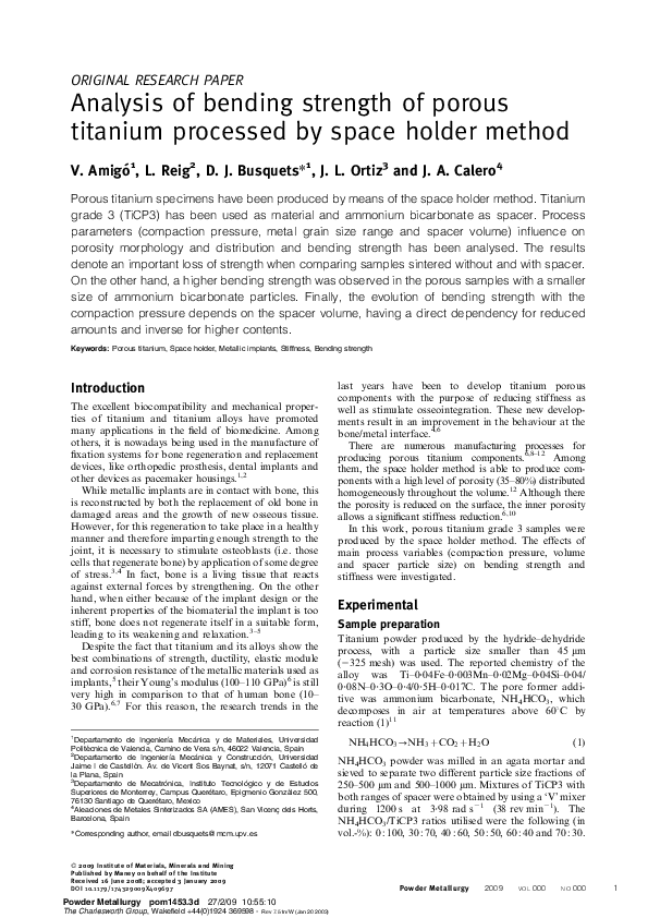 (PDF) Analysis of bending strength of porous titanium processed by ...