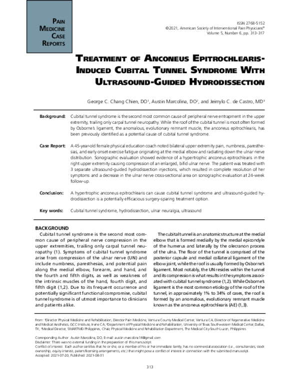 (PDF) Treatment of Anconeus Epitrochlearis- Induced Cubital Tunnel ...