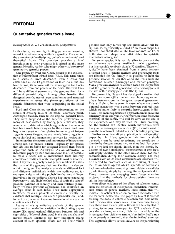 (PDF) Quantitative genetics focus issue