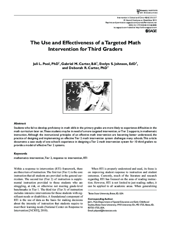 (PDF) The Use and Effectiveness of a Targeted Math Intervention for ...