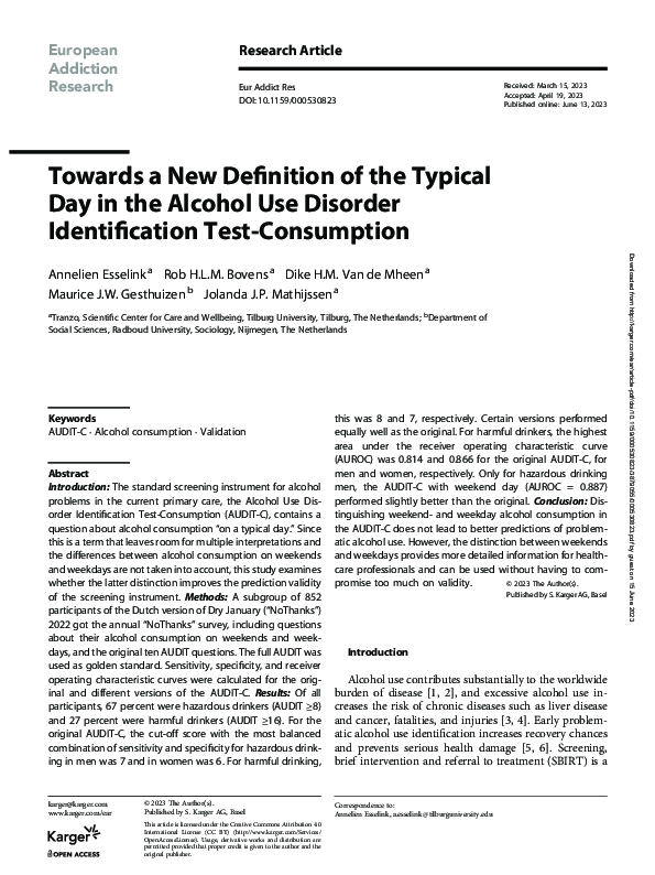 (PDF) Towards a New Definition of the Typical Day in the Alcohol Use ...