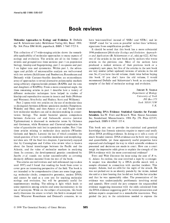 Pdf Interpreting Dna Evidence Statistical Genetics For Forensic Scientists