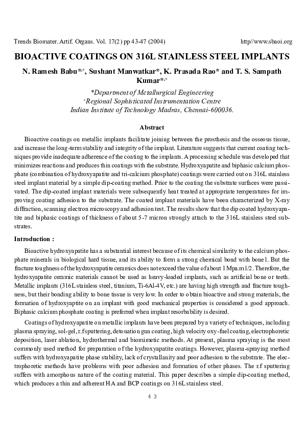 (PDF) Bioactive coatings on 316L stainless steel implants