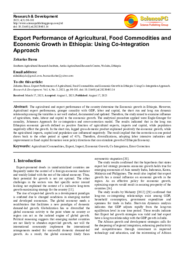 (PDF) Export Performance of Agricultural, Food Commodities and Economic ...