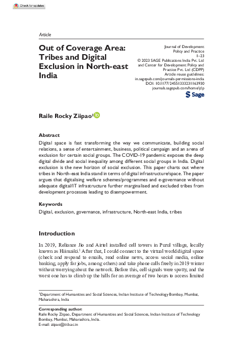 (PDF) Out of Coverage Area: Tribes and Digital Exclusion in North-east ...