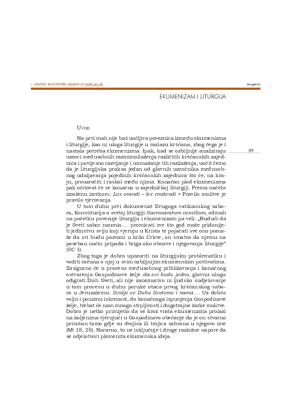 (PDF) Ekumenizam i liturgija
