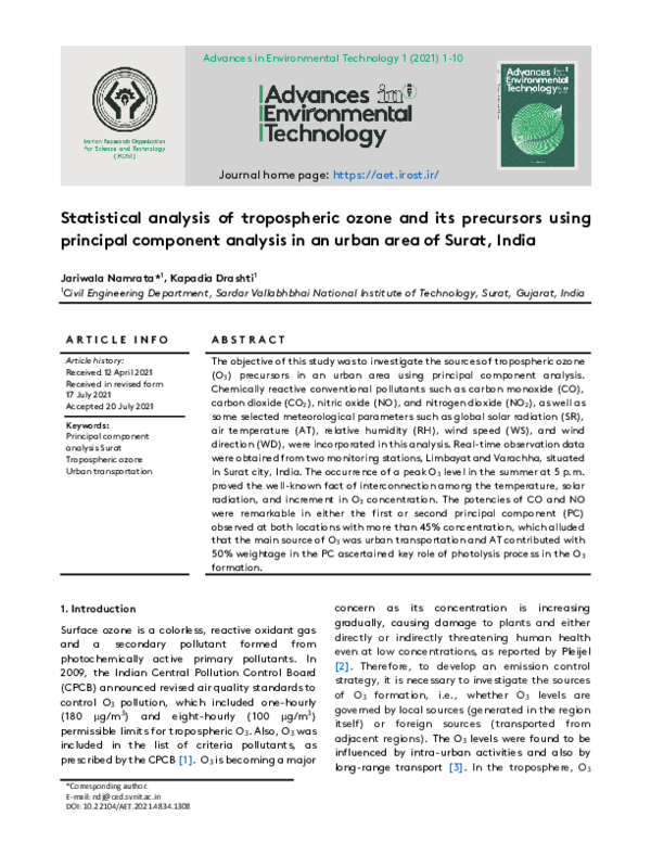 Pdf Statistical Analysis Of Tropospheric Ozone And Its Precursors Using Principal Component