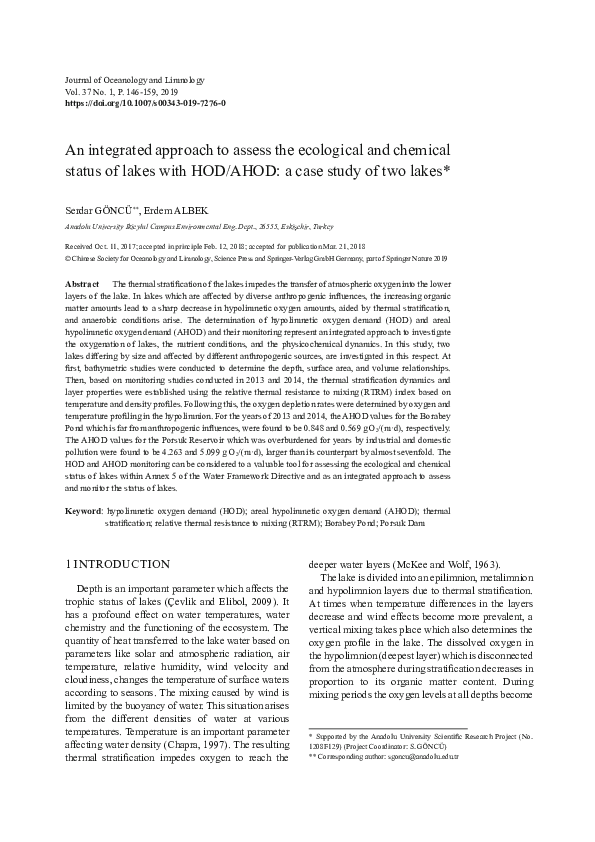 (PDF) An integrated approach to assess the ecological and chemical ...