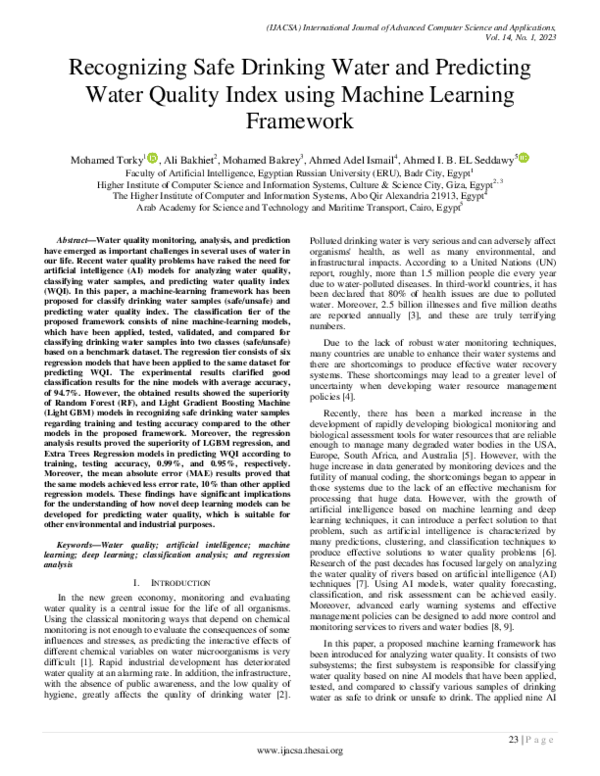 (PDF) Recognizing Safe Drinking Water and Predicting Water Quality ... (PDF) Recognizing Safe Drinking Water and Predicting Water Quality ...
