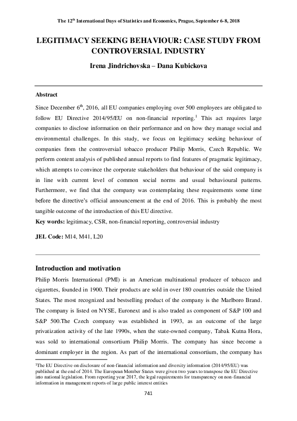 (PDF) Legitimacy seeking behaviour: case study from controversialindustry