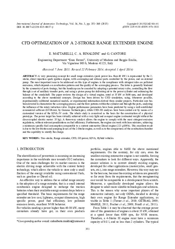 (PDF) CFD optimization of a 2-stroke range extender engine
