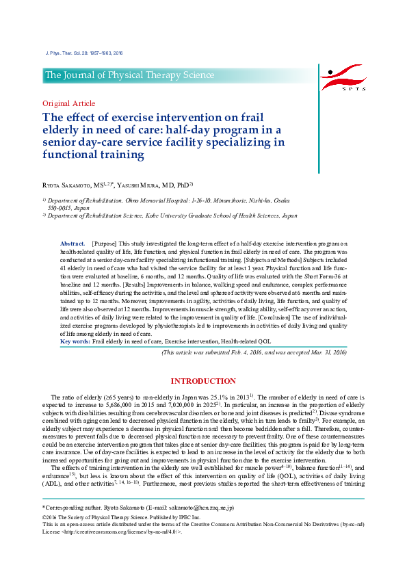 (PDF) The effect of exercise intervention on frail elderly in need of care: half-day program in ...