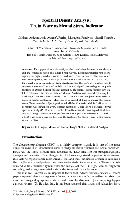 (PDF) Spectral Density Analysis: Theta Wave as Mental Stress Indicator