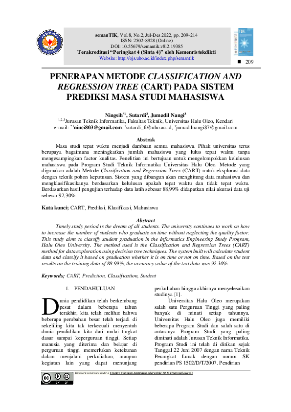 (PDF) Penerapan Metode Classification and Regression Tree (Cart) Pada Sistem Prediksi Masa Studi ...
