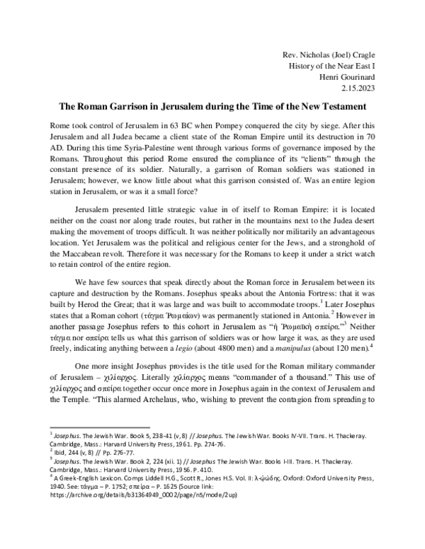 (PDF) The Roman Garrison in Jerusalem during the Time of the New Testament