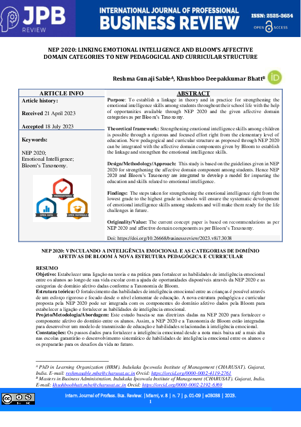 (PDF) NEP 2020: Linking Emotional Intelligence and Bloom’s Affective ...