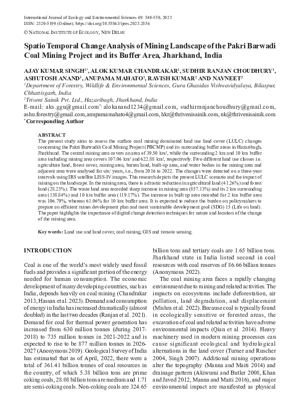 (PDF) Spatio Temporal Change Analysis of Mining Landscape of the Pakri Barwadi Coal Mining ...