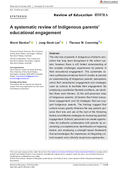 (PDF) A systematic review of Indigenous parents' educational engagement