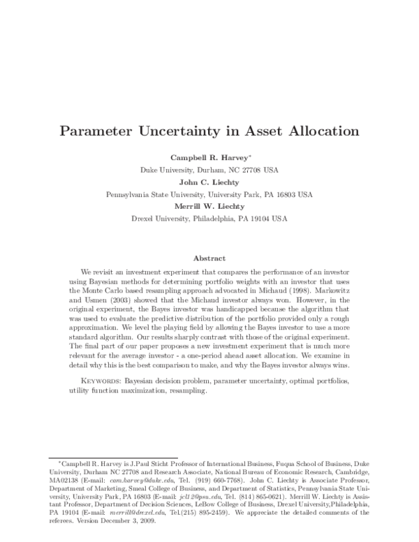 (PDF) Parameter Uncertainty in Asset Allocation