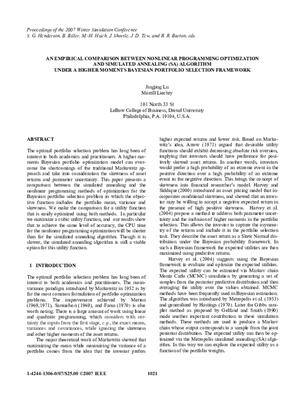 (PDF) An empirical comparison between nonlinear programming optimization and simulated annealing ...