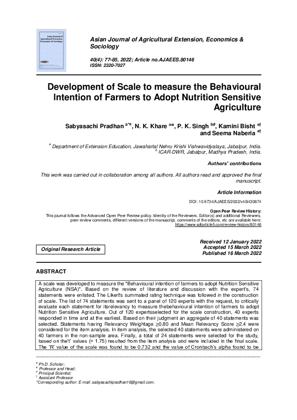 (PDF) Development of Scale to measure the Behavioural Intention of ...