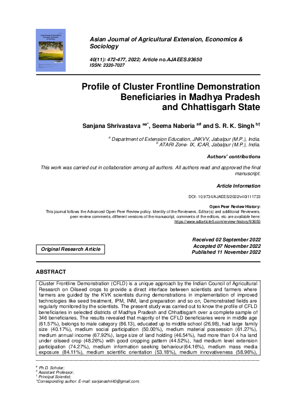 (PDF) Profile of Cluster Frontline Demonstration Beneficiaries in ...