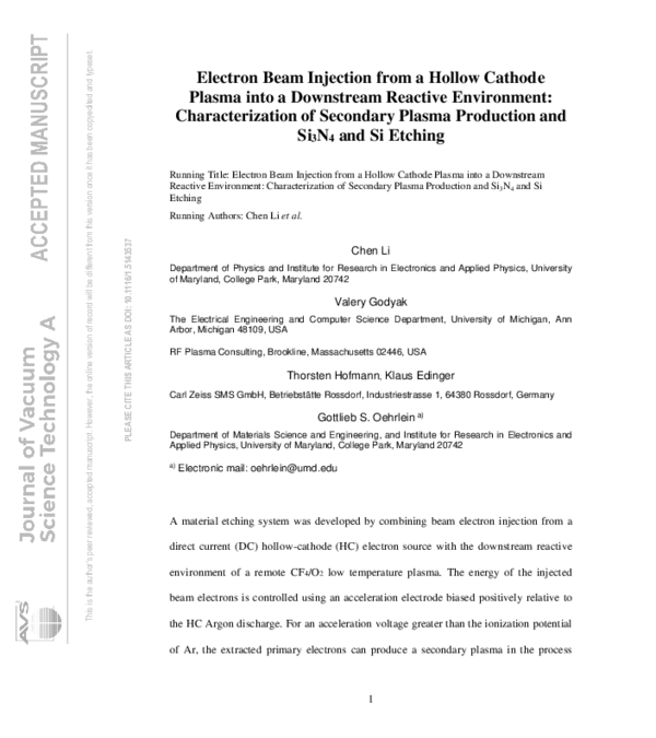 (PDF) Electron beam injection from a hollow cathode plasma into a downstream reactive ...