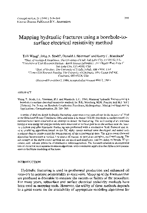 (PDF) Mapping hydraulic fractures using a borehole-to-surface electrical resistivity method