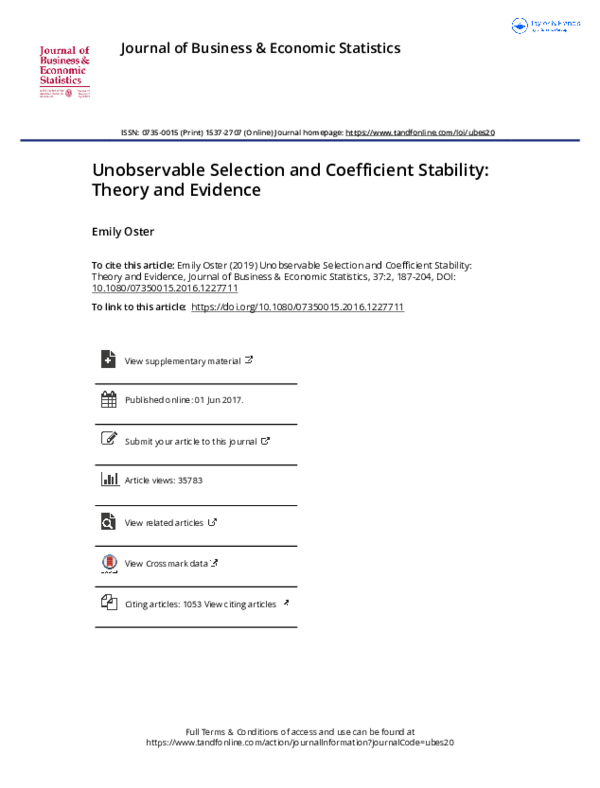 (PDF) Unobservable Selection and Coefficient Stability: Theory and Evidence