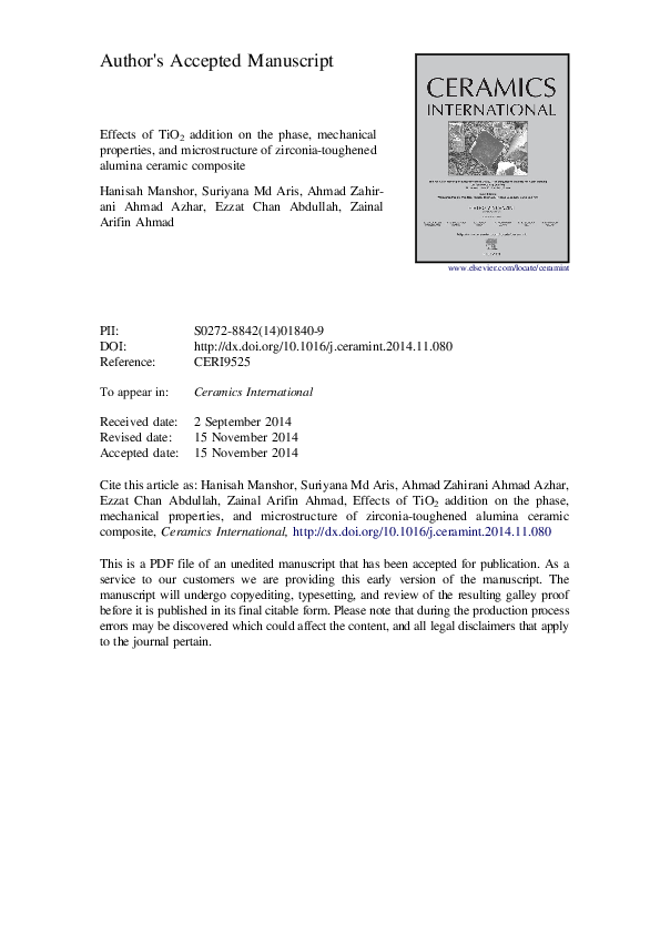 (PDF) Effects of TiO2 addition on the phase, mechanical properties, and ...