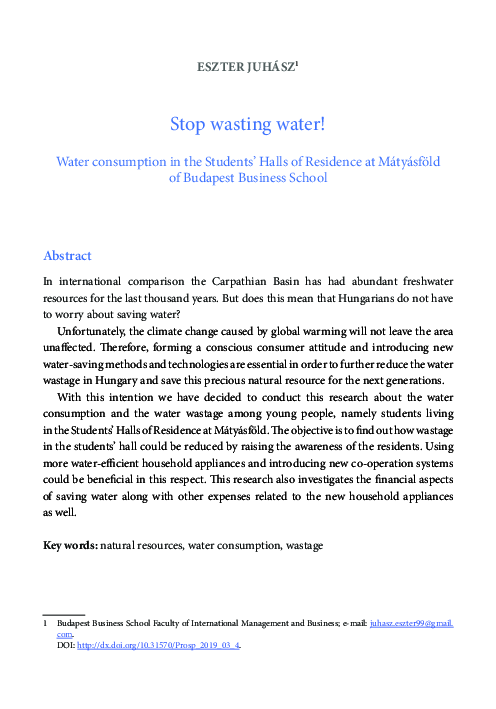 (PDF) Stop wasting water! : Water consumption in the Students’ Halls of ...