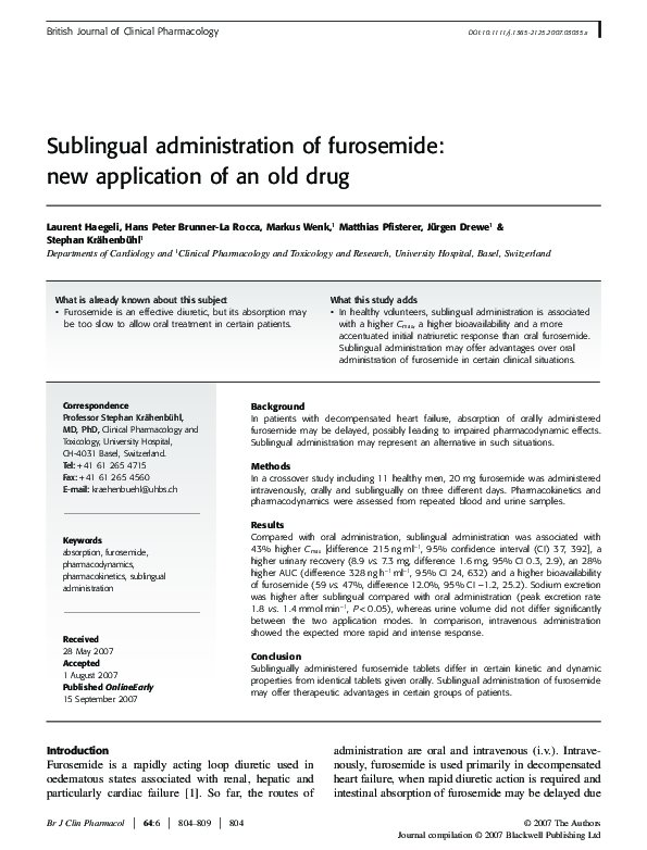 (PDF) Sublingual administration of furosemide: new application of an ...