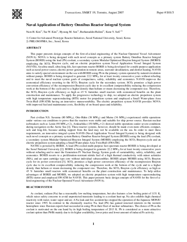 (PDF) Naval Application of Battery Omnibus Reactor Integral System