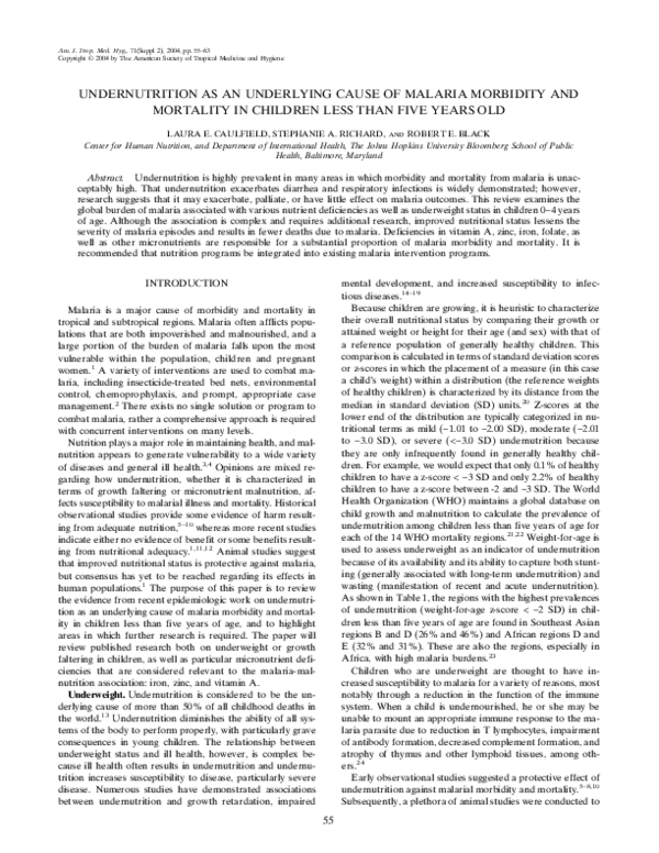 (PDF) Undernutrition as an Underlying Cause of Malaria Morbidity and ...