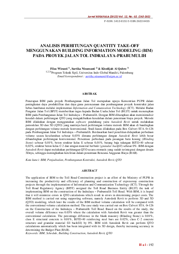 (PDF) Analisis Perhitungan Quantity Take-Off Menggunakan Building Information Modeling (Bim ...