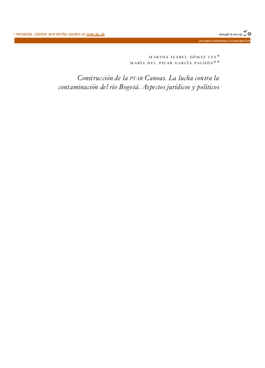 (PDF) Construcción de la PTAR Canoas. La lucha contra la contaminación del río Bogotá. Aspectos ...