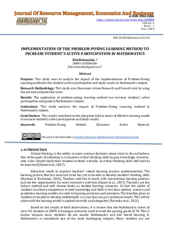 (PDF) Implementation of the Problem-Posing Learning Method to Increase Student’s Active ...