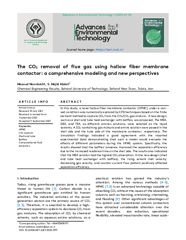 (PDF) The CO 2 removal of flue gas using hollow fiber membrane ...