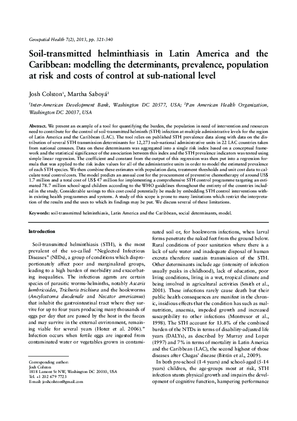 (PDF) Soil-transmitted helminthiasis in Latin America and the Caribbean ...