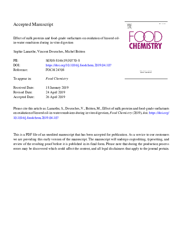 (PDF) Effect of milk proteins and food-grade surfactants on oxidation ...
