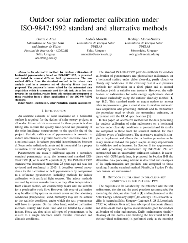 (PDF) Outdoor solar radiometer calibration under ISO-9847:1992 standard ...