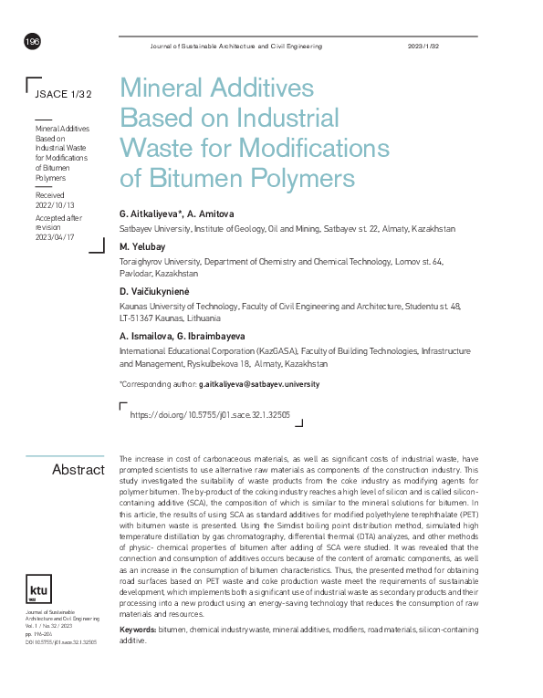 (PDF) Mineral Additives Based on Industrial Waste for Modifications of ...