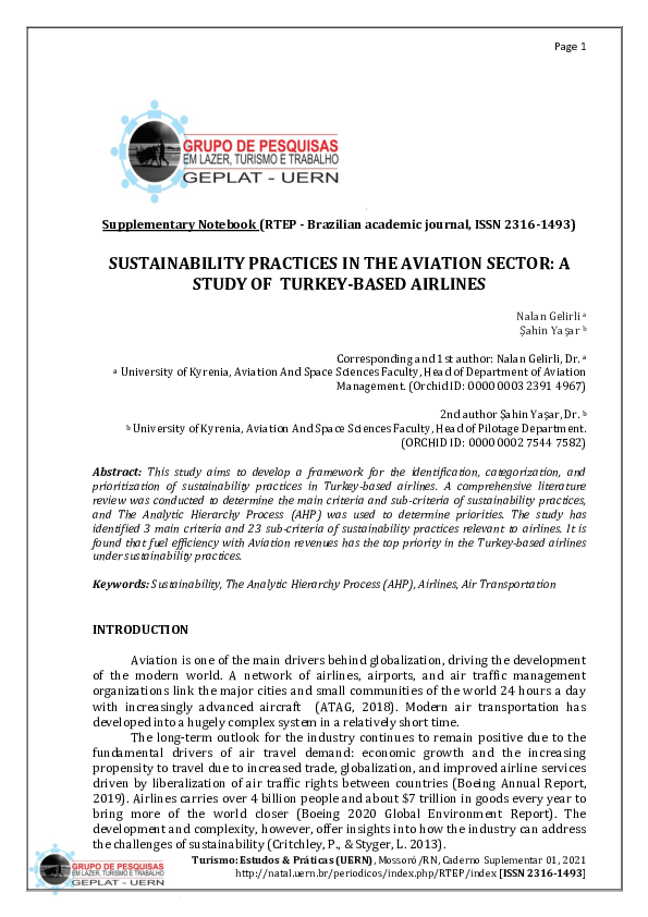(PDF) SUSTAINABILITY PRACTICES IN THE AVIATION SECTOR: A STUDY OF ...