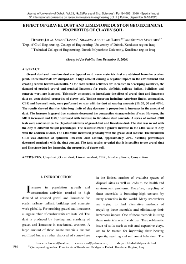 (PDF) Effect of Gravel Dust And Limestone Dust on Geotechnical ...