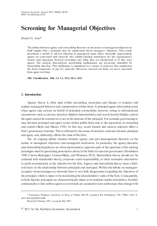 (PDF) Screening for Managerial Objectives