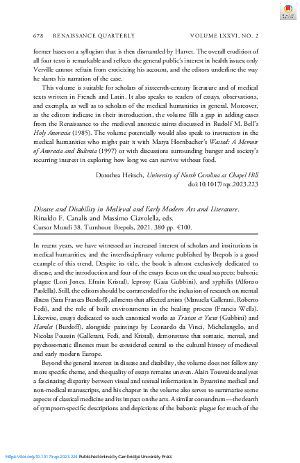 (PDF) Review of: "Disease and Disability in Medieval and Early Modern ...