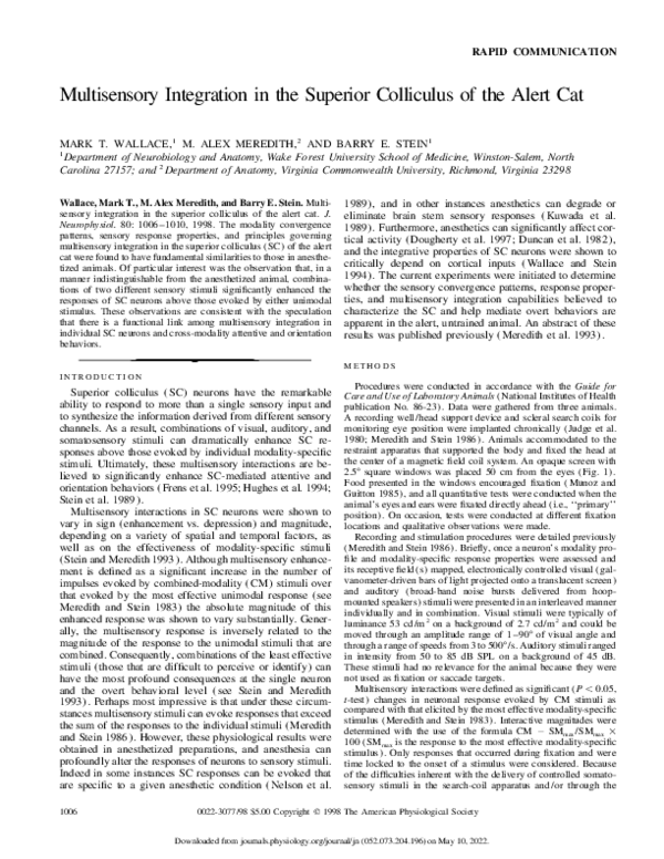 (PDF) Multisensory integration in the superior colliculus: a neural ...