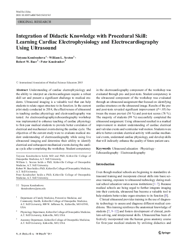 (PDF) Integration of Didactic Knowledge with Procedural Skill: Learning Cardiac ...