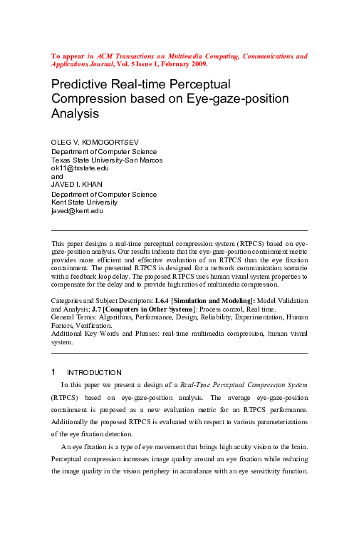 (PDF) Real-Time Perceptual Compression via Eye Gaze